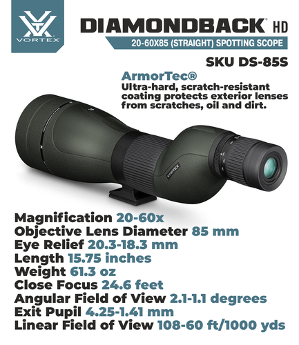 Vortex Optics Diamondback HD Spotting Scope 20-60x85 Angled w/ CD Hat ...