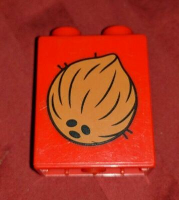 LEGO DUPLO 2X1X2 RED & BROWN COCONUT DECAL PIECE PART CITY TOWN FRUIT ...