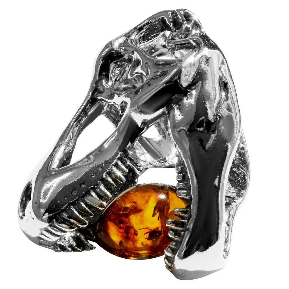 925 Solid Sterling Silver Honey Baltic Amber Jurassic Park T-Rex Slider ...