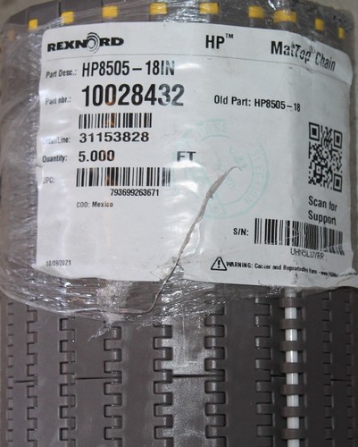 Rexnord HP8505-18 8505 MatTop Chain with Polyester Pins MODEL 10028432 ...