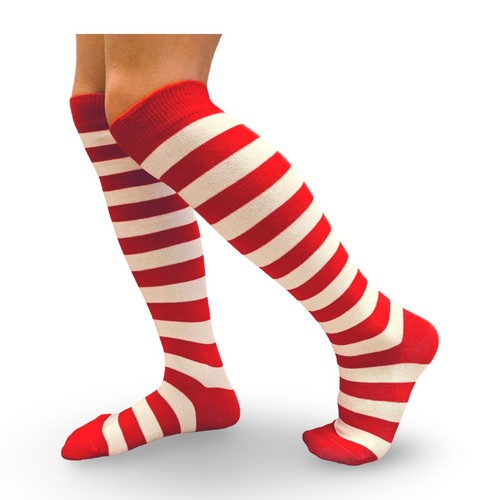 Girls Striped Knee Socks Dancing Fancy Dress Party Rainbow Red Black ...