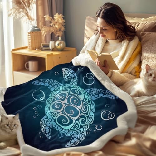 Sea Turtle Fleece Throw Blanket Soft Beach Theme Throw(50"x60") Circle ...