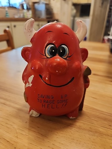 Vintage KItschy DEVIL ceramic Piggy Bank Saving up to Raise some Hell ...