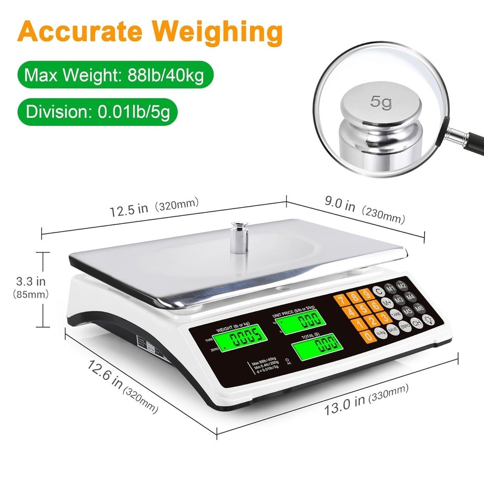 Bascula Digital 88 Ib 40 KG Comercial De Peso Balanza Cocina Para Pesar ...