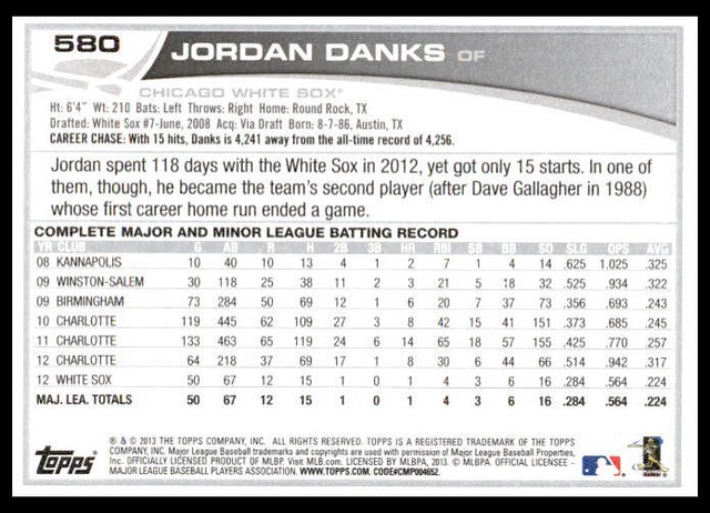 2013 Topps - #580 Jordan Danks for sale online | eBay