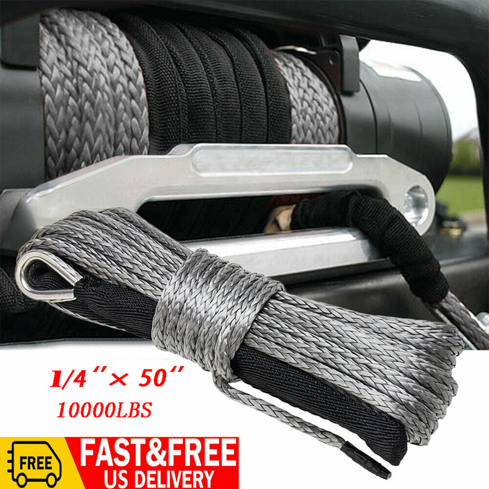 1/4"x50' 10000LBS Synthetic Winch Rope Line Recovery Cable 4WD ATV W ...