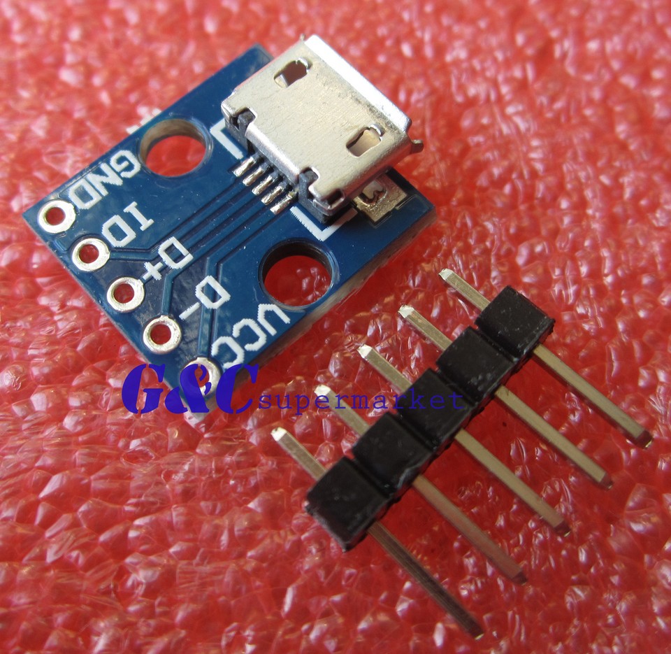 2PCS Female MICRO USB to DIP 5-Pin Pinboard 2.54mm micro USB type M93 ...
