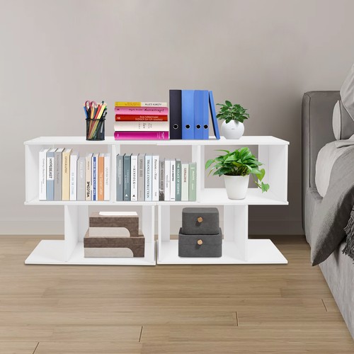 2* 2-Tier Geometric Bookshelf 24*8*24.6inch Z-Shaped Display Open Shelf ...