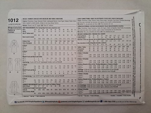 Simplicity Pattern 1012 Plus Dresses Sz 20w - 28w for sale online | eBay