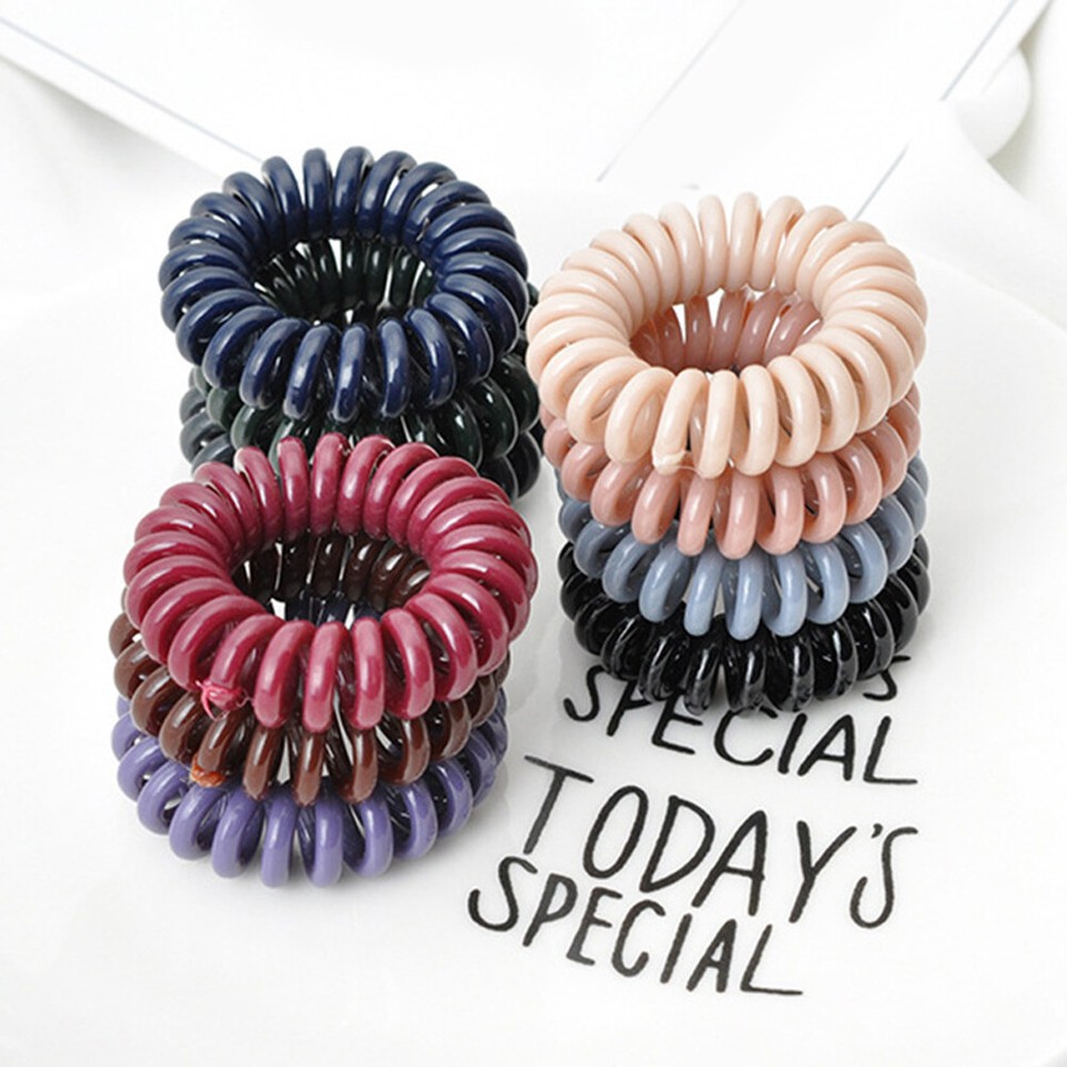 Cute Telephone Wire Elastic Rubber Bands Traceless Girls Ponytail Hair ...