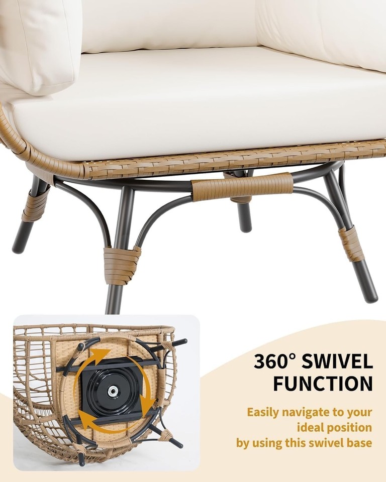 Egg Chair Egg Basket Rattan Chair Steel Frame Oversized Indoor Outdoor ...