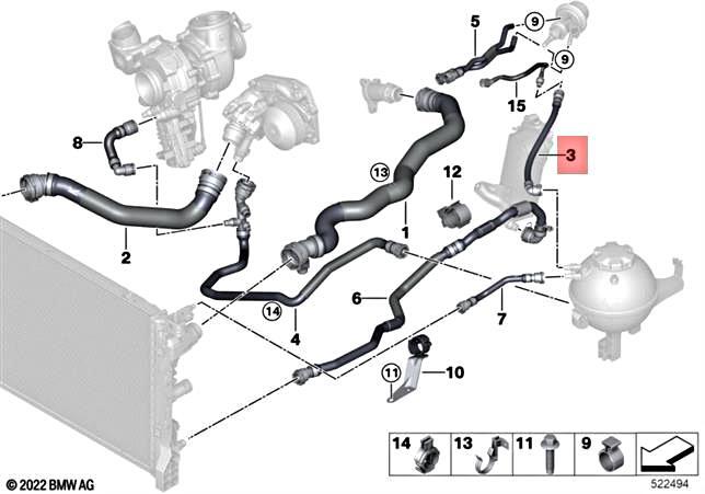 Genuine BMW G11 G12 G30 G31 520d Hose Cylinder Head-Expansion Tank ...
