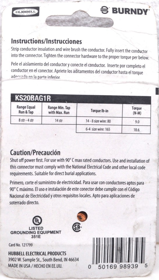 Burndy KS20BAG1R Split Bolt Connector #8-#4 Str 14-4T | eBay