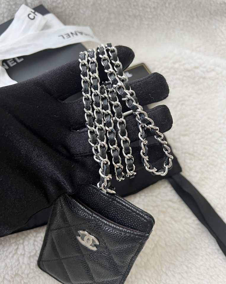 Auth BN Chanel Black Caviar ID Badge Card Holder With Chain | eBay