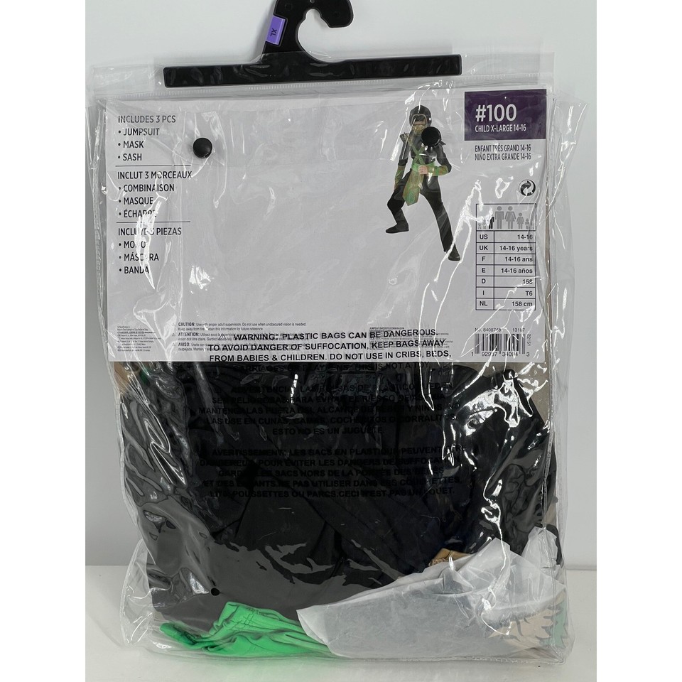 Dragon Ninja Costume Child XL 14-16 Jumpsuit Mask Sash Halloween ...