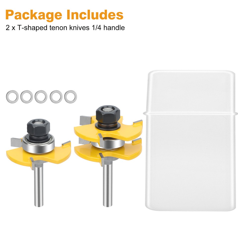 2 PCS Tongue and Groove Router Bit Set 1/4 Shank 3 Teeth Adjustable T ...