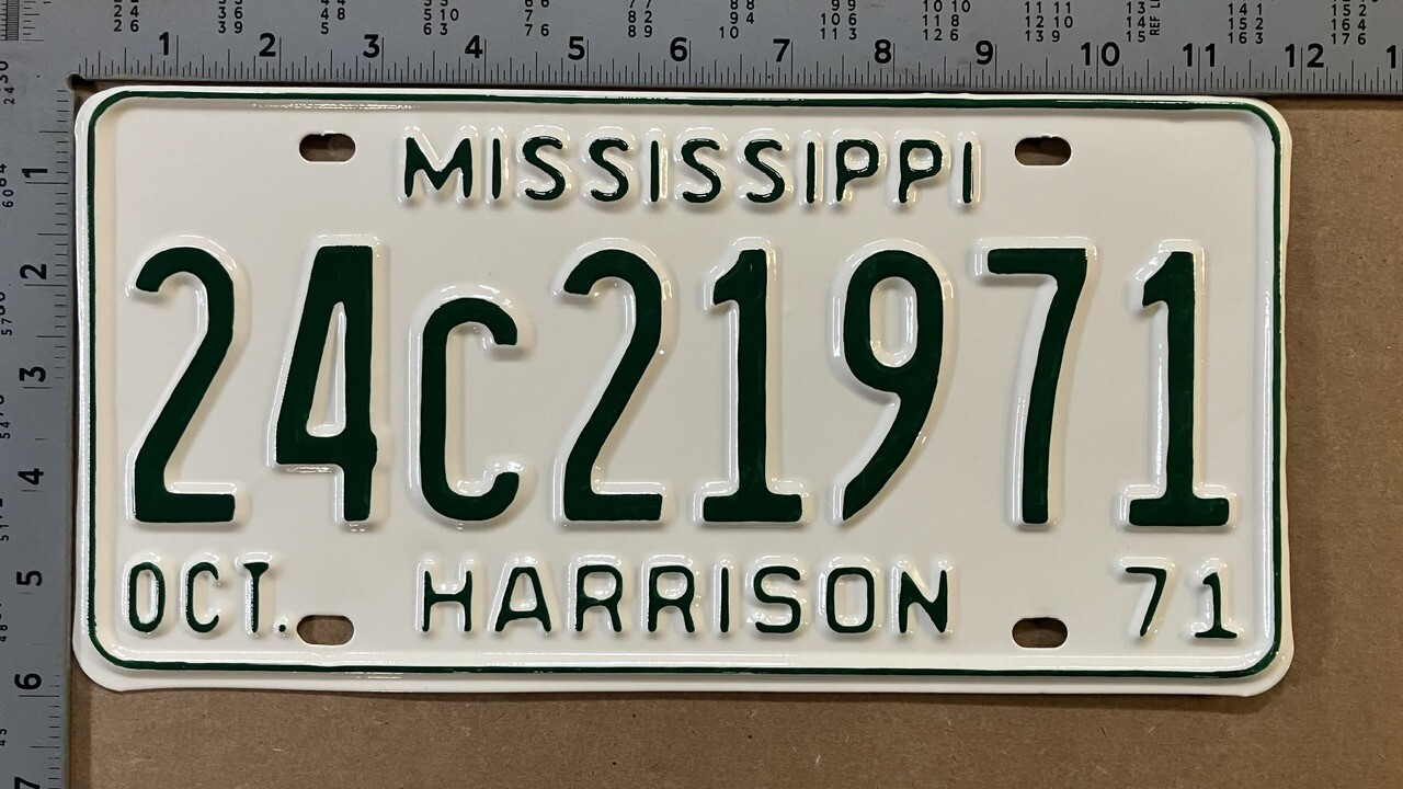 1971 Mississippi license plate 24C 21971 YOM DMV Harrison great serial ...