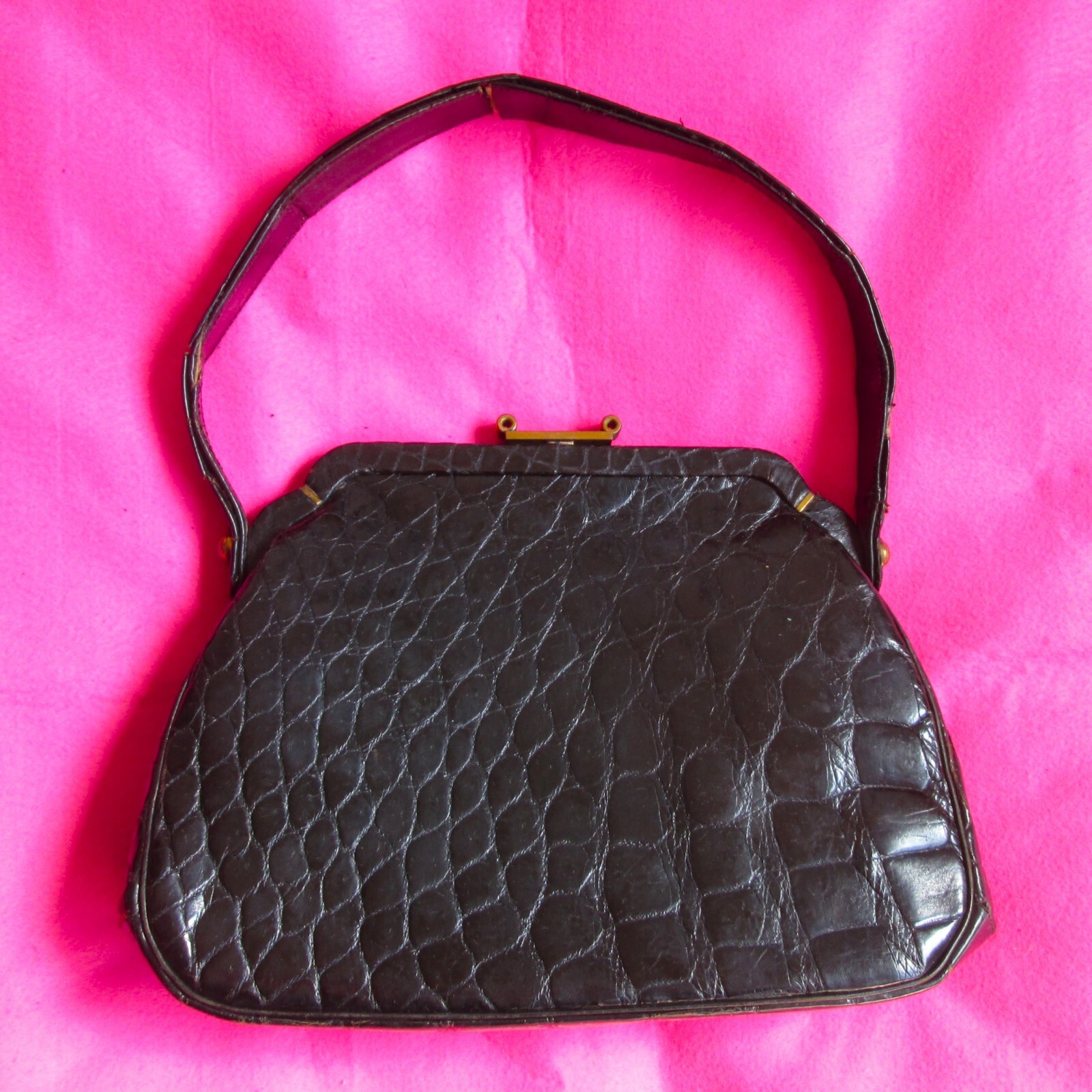 1930s vintage black alligator purse rockabilly bag - Gem