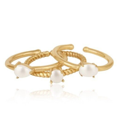 3 Set Rings Yellow Gold Plated Multi Ring Set Women Stackable Fancy ...