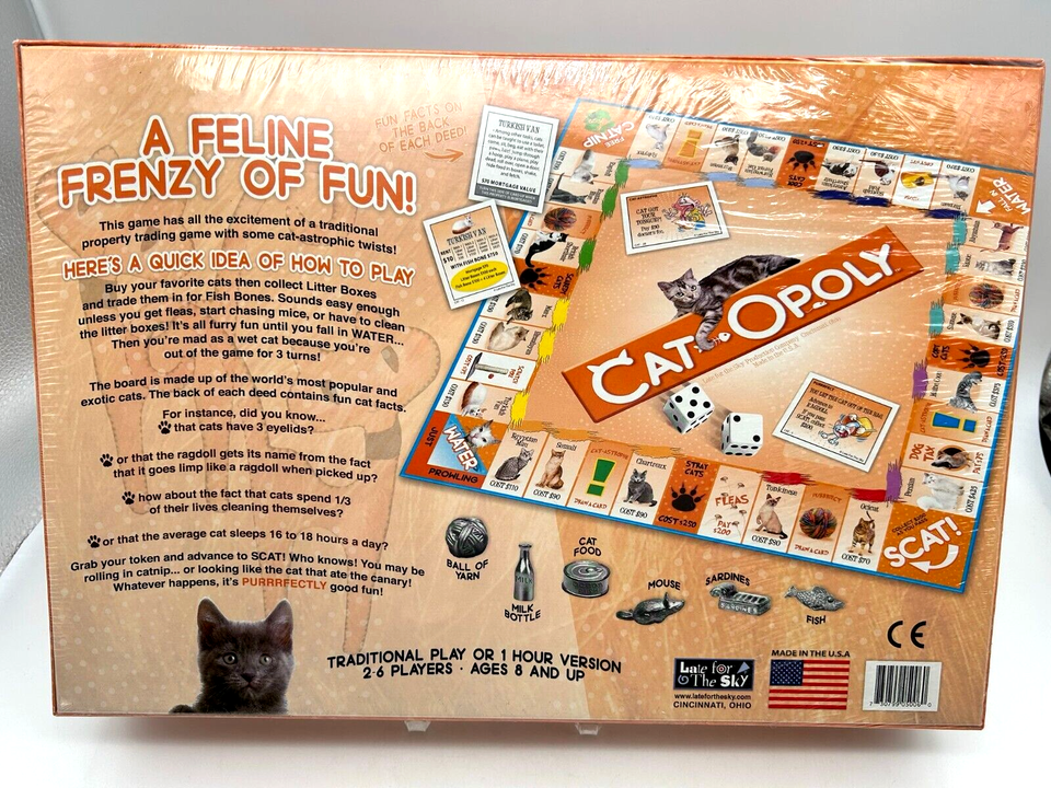 CAT-OPOLY Board Game Monopoly Themed NEW SEALED Cat Opoly Property ...