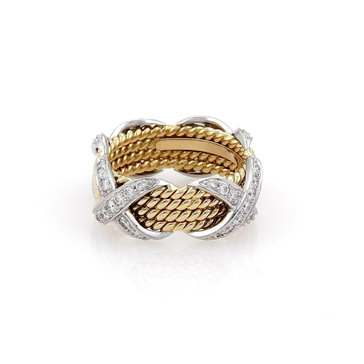 Tiffany & Co Schlumberger Diamond Platinum 18k 4 Row X Band Ring Size 4 ...