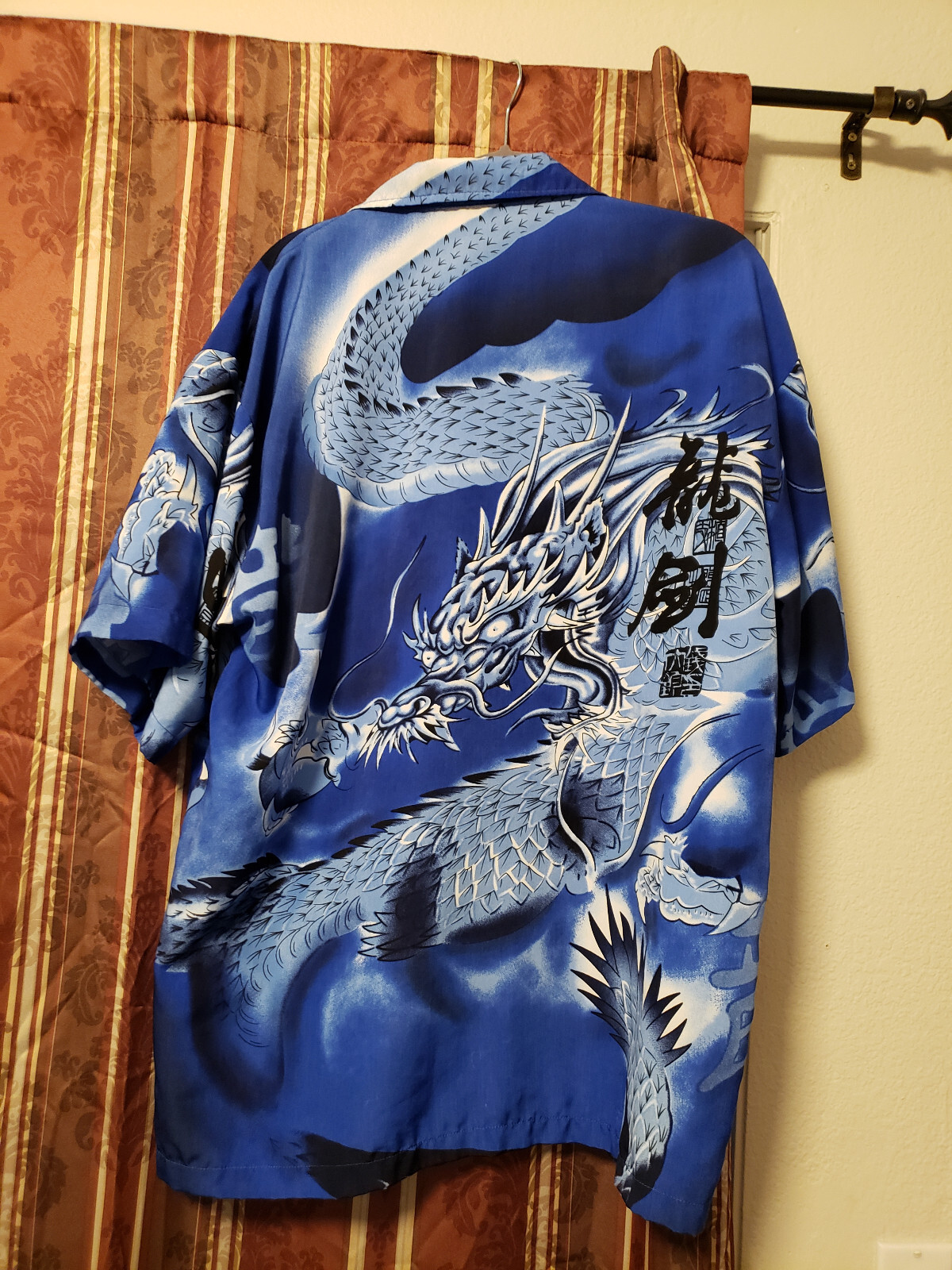 Oscar MISA Large Mens BLUE Dragon Lounge Shirt Hawaii… - Gem