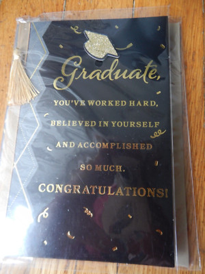 VOILA DELUXE GRADUATION GREETING CARD; BRAND NEW; BLACK w/GOLD TASSEL ...