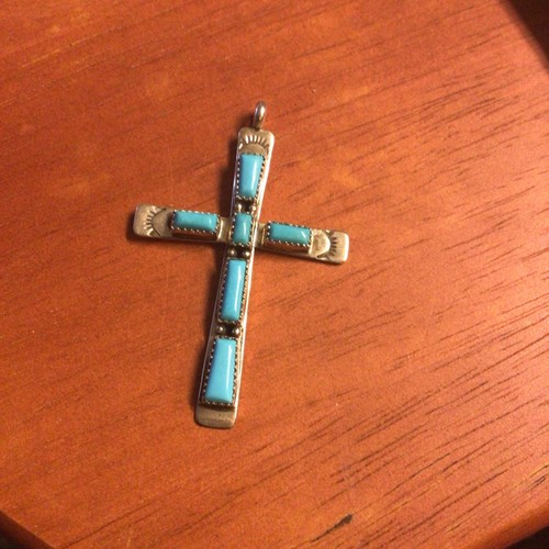 Sterling 925 Turquoise? Inlay Cross Pendant Signed | eBay