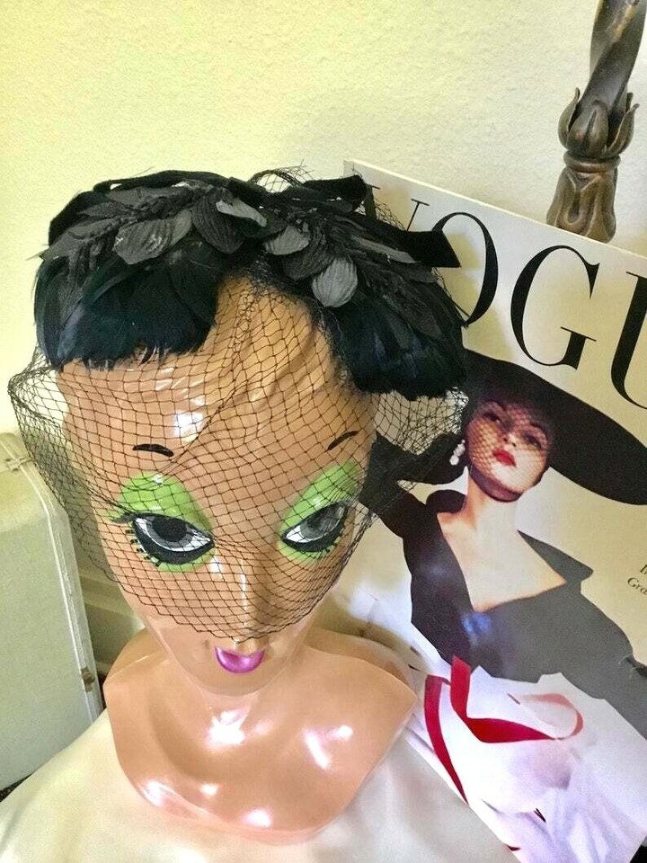 40’s Vintage Black Feather Face Net Fascinator Headpiece | eBay