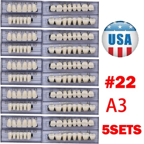 5 Set Dental Acrylic Resin Denture Shade #22 A3 Upper Lower Full Set ...