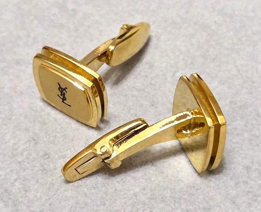 Yves Saint Laurent Ysl Logo Golden Color Cufflinks C2407 Button USED NO ...