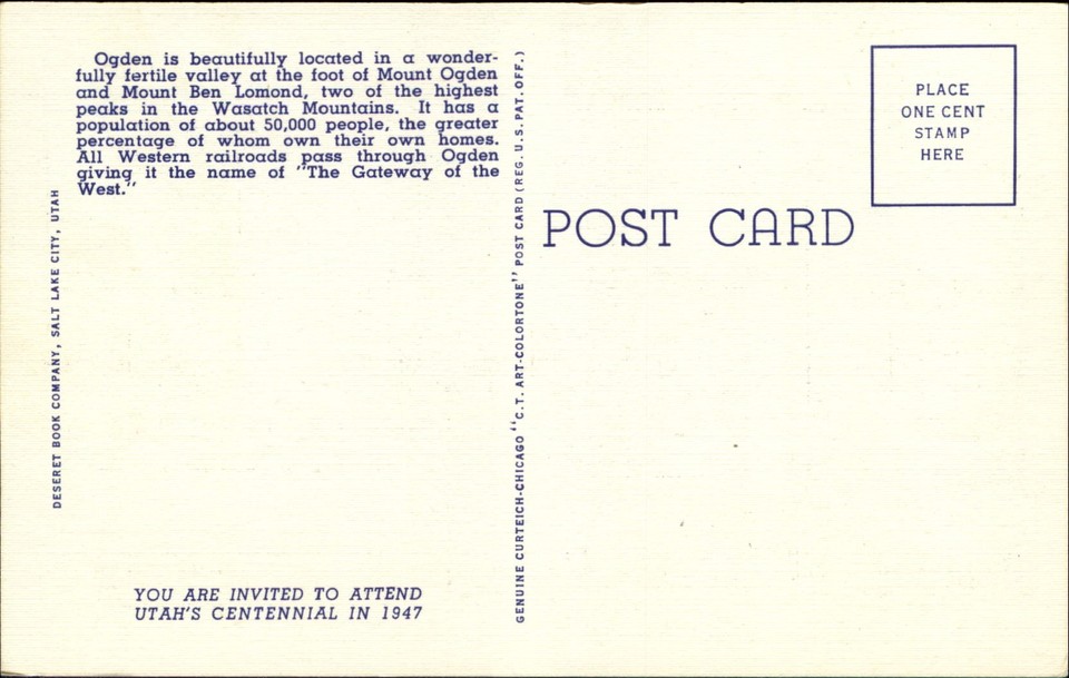 Greetings from Ogden Utah UT ~ Large Letter Linen 1940s ~ railroad ...