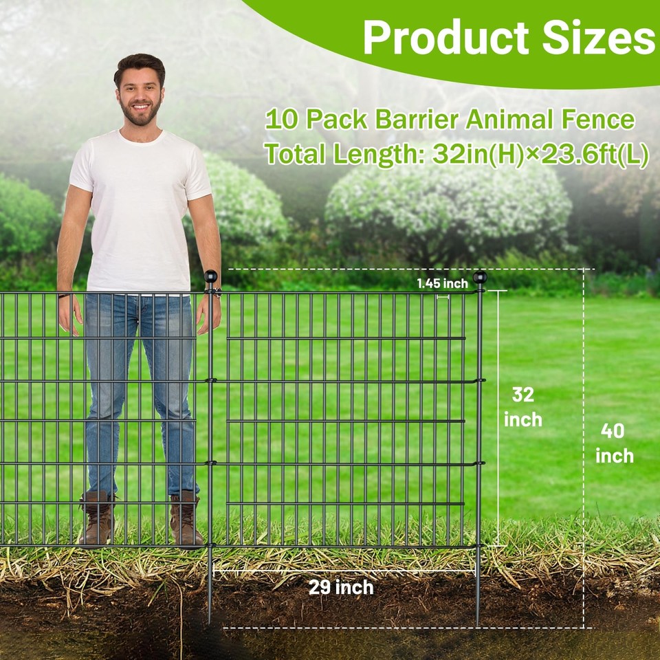 10PCS Metal Garden Fence Heavy Duty Animal Barrier Border Stop Foxes ...
