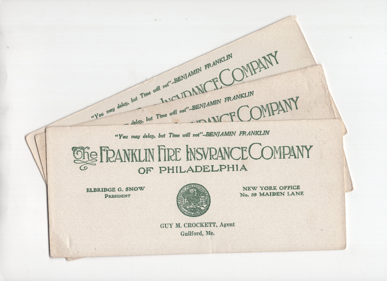 3 Lot Antique Franklin Fire Insurance Co. Philadelphia Ad Cards ...