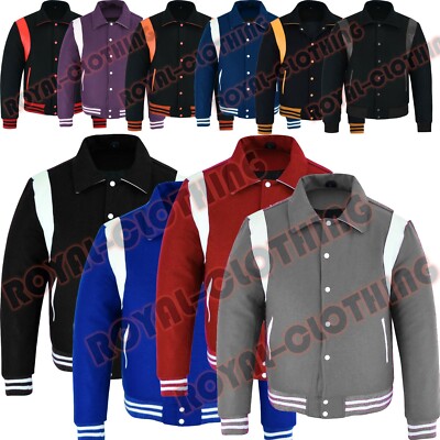 Varsity Bomber Baseball Letterman Leather Stripes Stylish College Wool ...
