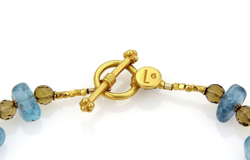 Laura Gibson 22k Gold & Multi-Color Beaded Cluster Gemstone Toggle ...