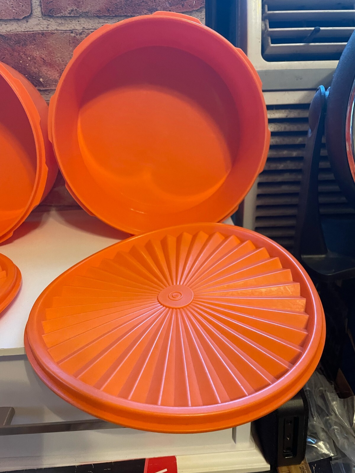 2 Vintage Tupperware Servalier Orange Round Container w/ Starburst Lid ...
