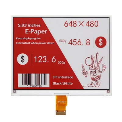 5.83-inch FPC-8601B 24Pin black, white and red 648x480 e-paper display ...