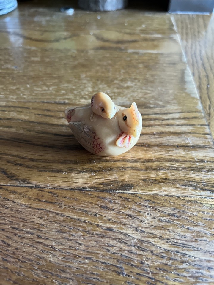 Tagua Nut. Hand Carved Tagua Nut Of Hen With Chick Resting On It’s Back ...