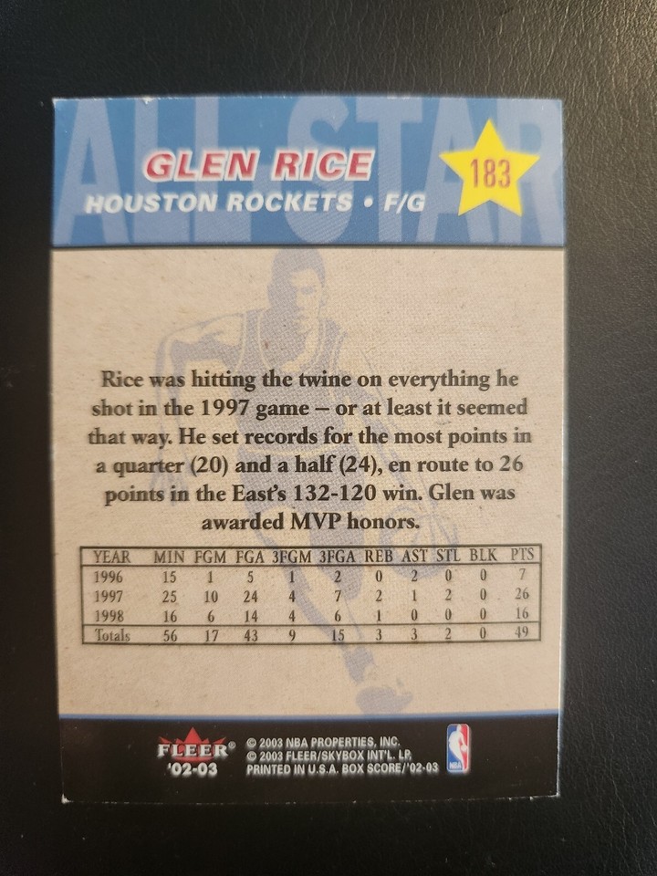 glen rice 2002/03 FLEER #183 ROCKETS | eBay
