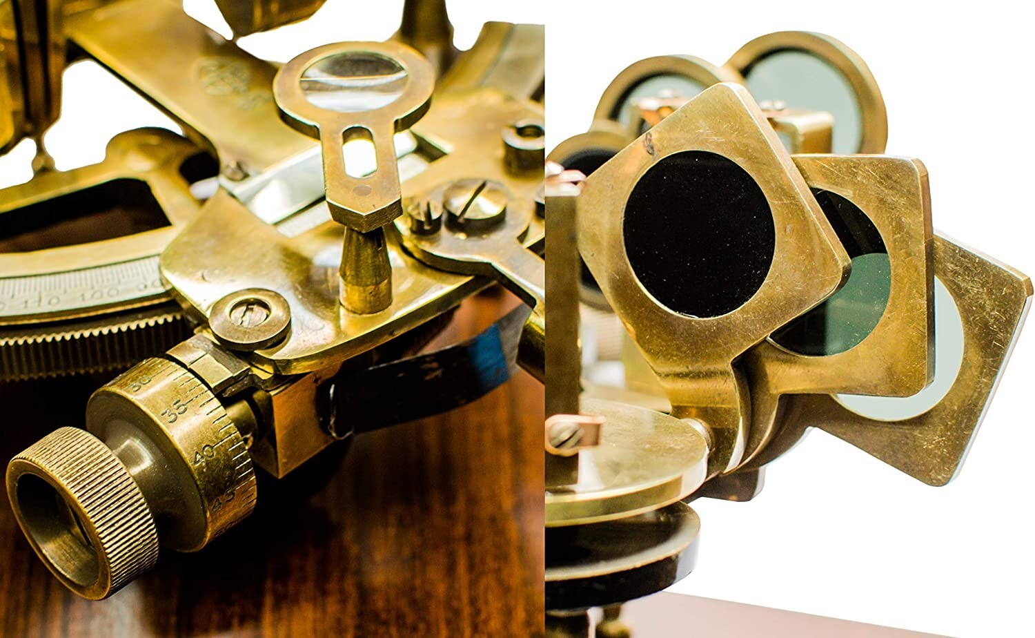 Antique Brass Nautical Sextant Wooden Box Navigation Instrument ...