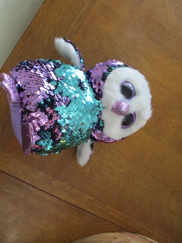 Ty Flippables Moonlight Violet Teal Sequined Owl 9” Beanie Boo nwt new ...