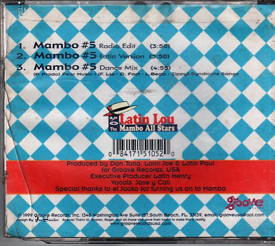 Mambo No.5 the mambo all stars by Lou Bega (1999, groove records ) 3 ...