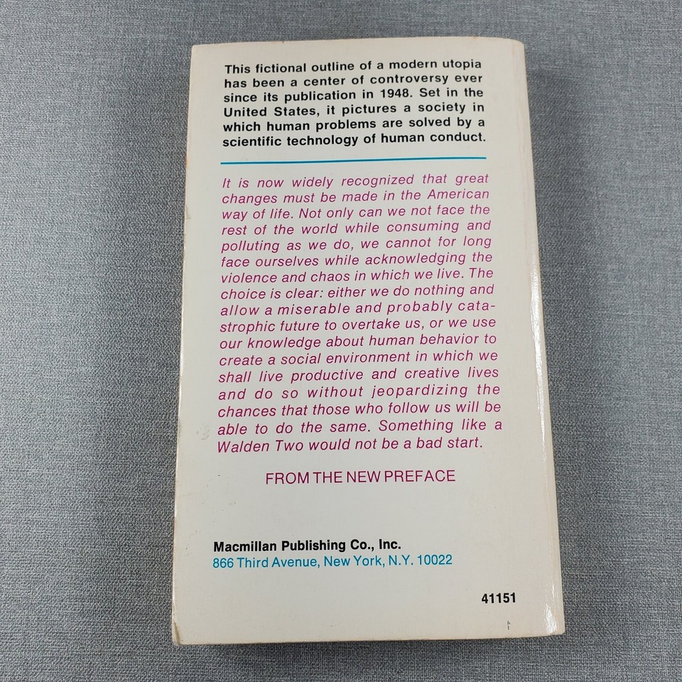 Walden Two B.F. Skinner 1976 Reissued Paperback Utopia Macmillan | eBay