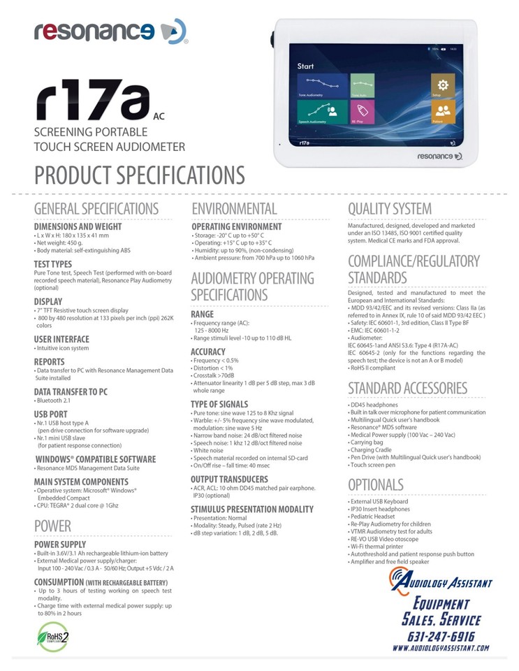 Resonance r17a Screening Touchscreen Audiometer - Select Option, 2 Year ...