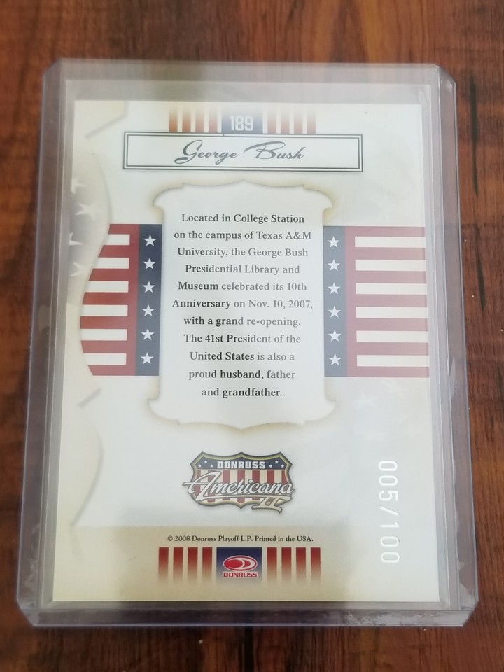 George HW Bush 2008 Donruss Americana II Retail Platinum Proof Card ...