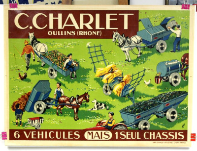C.CHARLET 24x31 French advertising poster 1940s 6 vehicles but only 1 ...