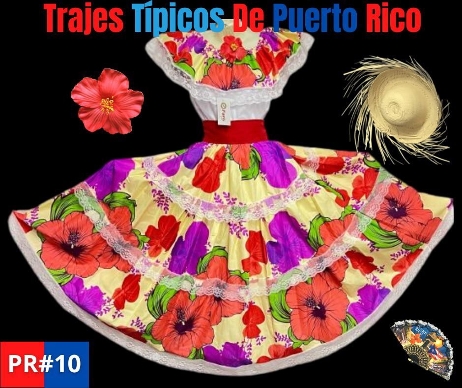 Puerto Rico Jíbara Dress 3PC Set – Amapola & Caribbean Floral Print. | eBay