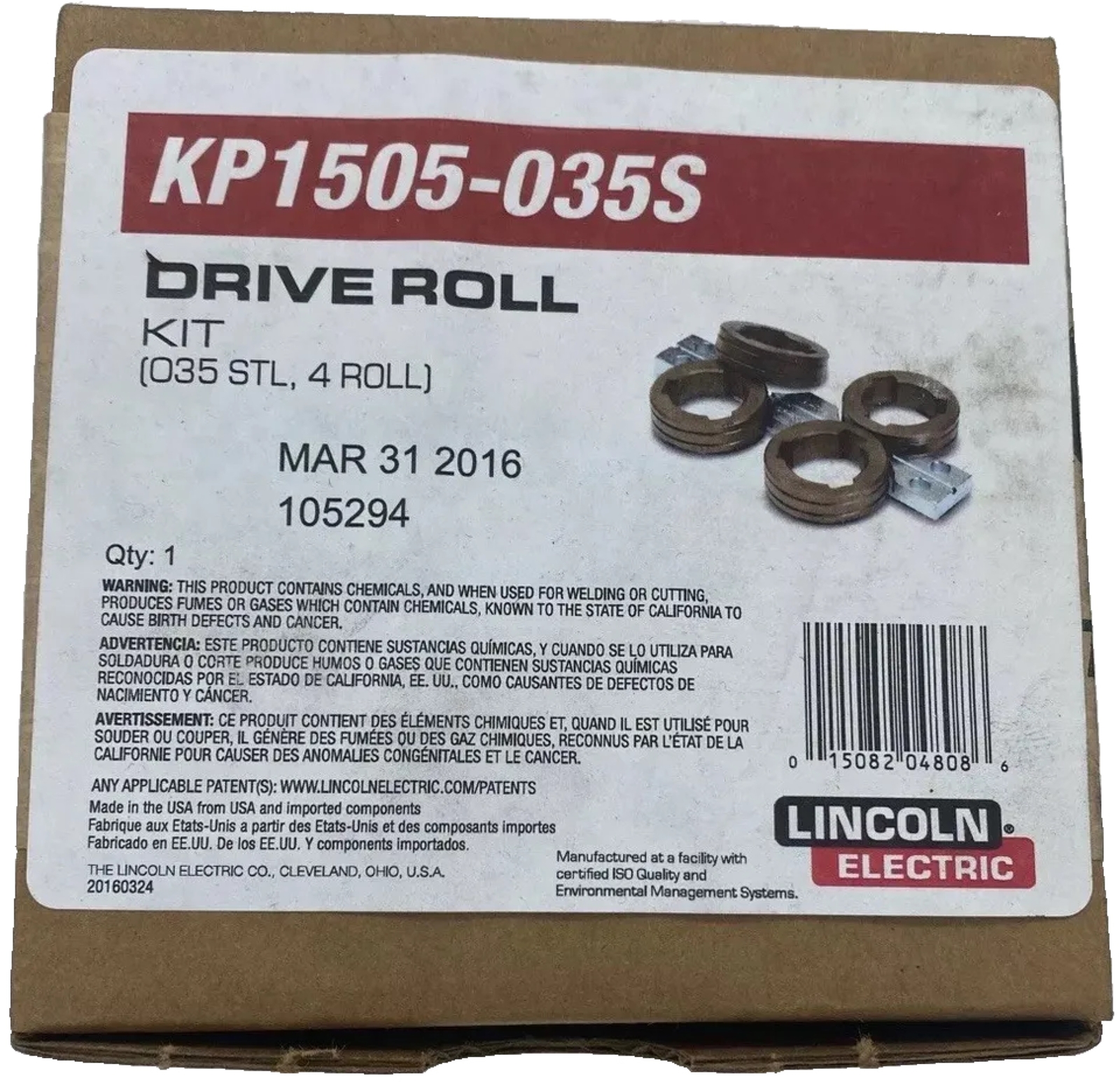 Lincoln MIG V-Groove Drive Roll Kit - Pack of 4 (KP1505-035S) for sale ...