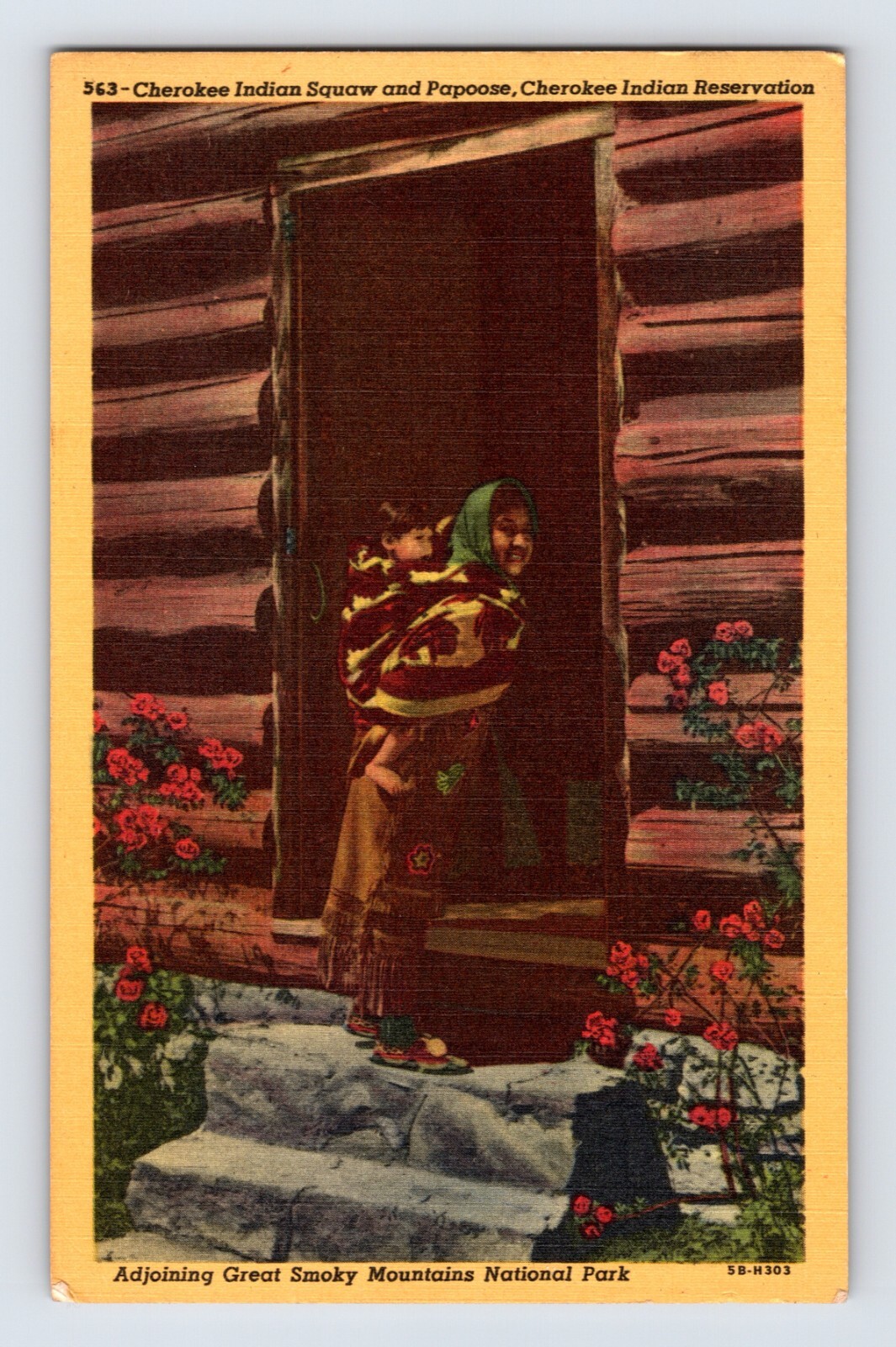 Postcard Native American Cherokee North Carolina Squaw Papoose 1940s ...
